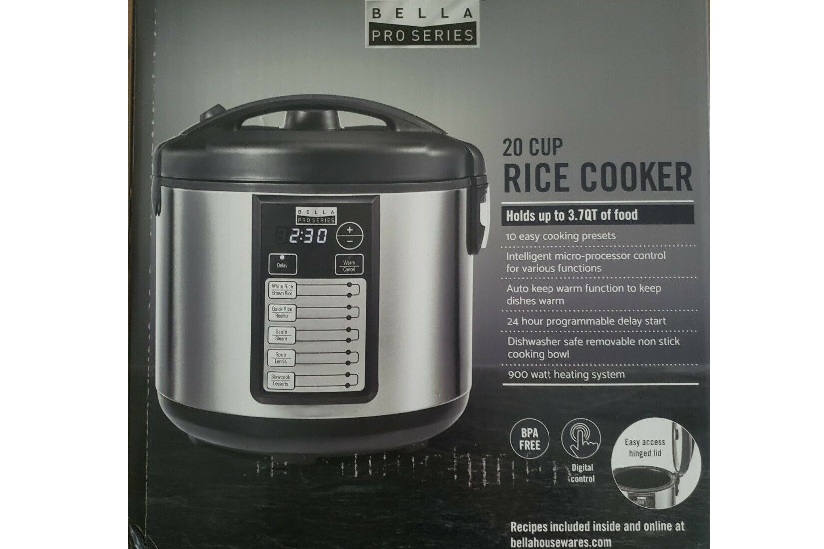 TrySpree - Bella Pro Series Pro Series 20-Cup Rice Cooker Stainless ...