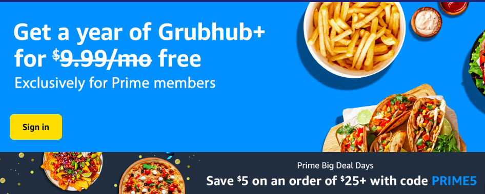 TrySpree - Prime Exclusive: Get a Free Year of GrubHub+ Today!